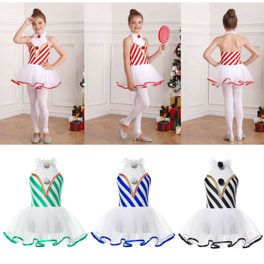 nmy - #4-14 Girls Christmas Candy Cane Costume Halter Neck Sleeveless ...