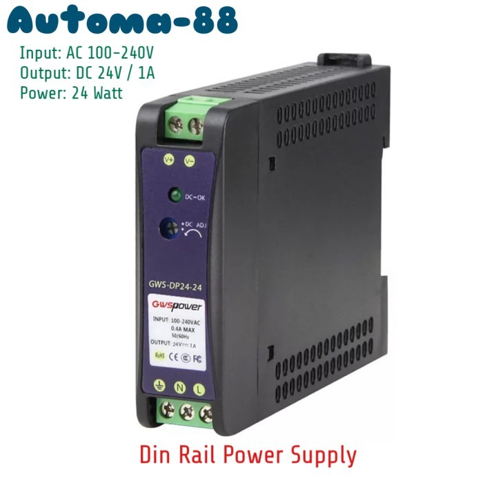 Md99 Power Supply 24V DC Din Rail Mount 24W 1A input 220Vac output ...