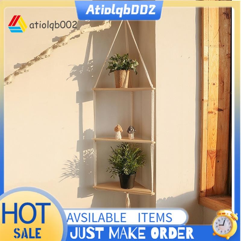 3-Tier Floating Wall Shelf Wood Triangle Corner Display Stand ...
