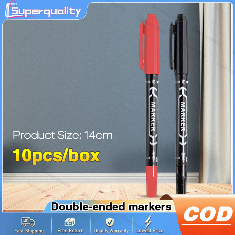 10PCS Multi Function Dual Tip Marker Pen Black Red Ink Small Twin ...