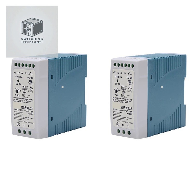2X MDR-60 12V 60W Din Rail Power Supply Ac-Dc Driver Voltage Regulator ...