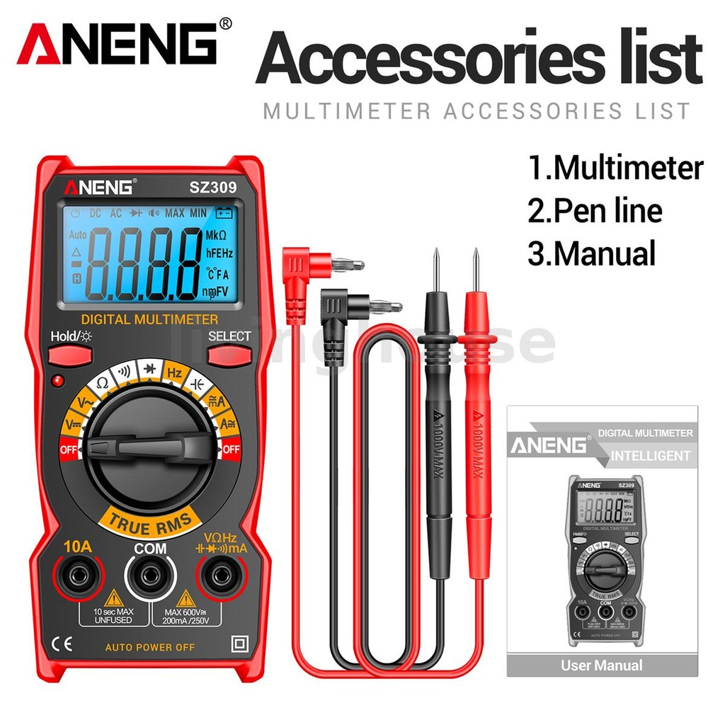 ANENG SZ309 Digital Multimeter AC DC Voltage Current Tester 600V 10A ...
