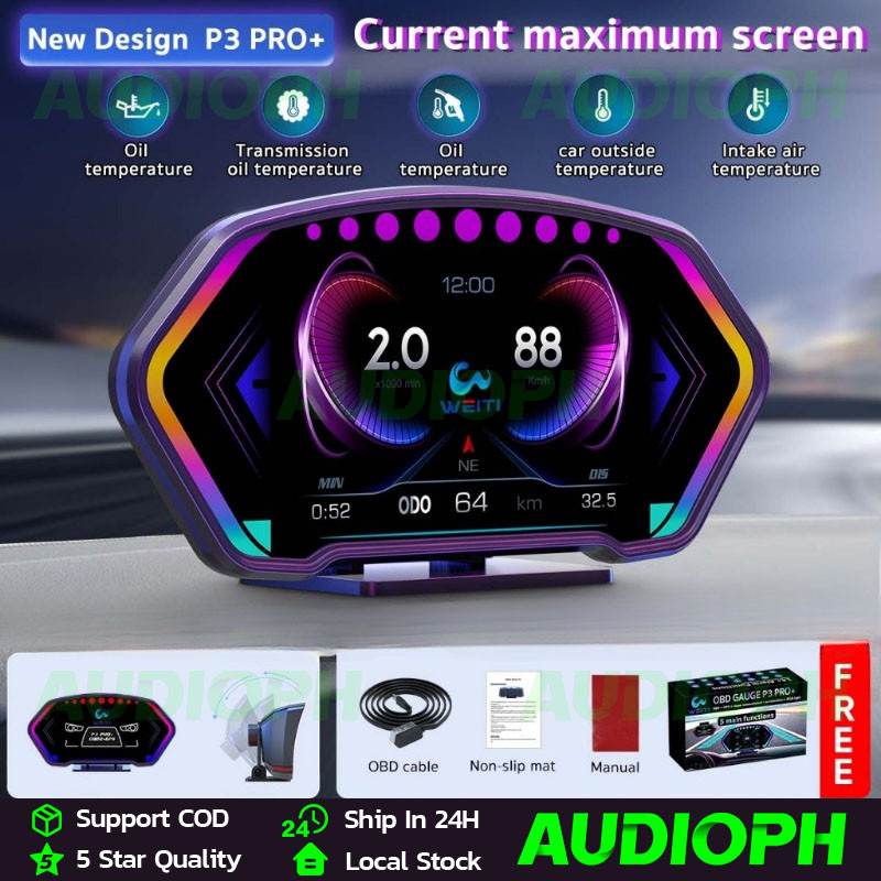 P3 PRO+Car Speedometer Gauge OBD2 GPS HUD Head Display Digital Scanner ...