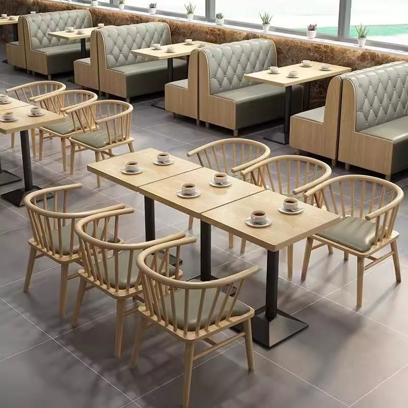 [24 Hours Shipment] Snack Milk Tea Shop Solid Wood Table Chair ...