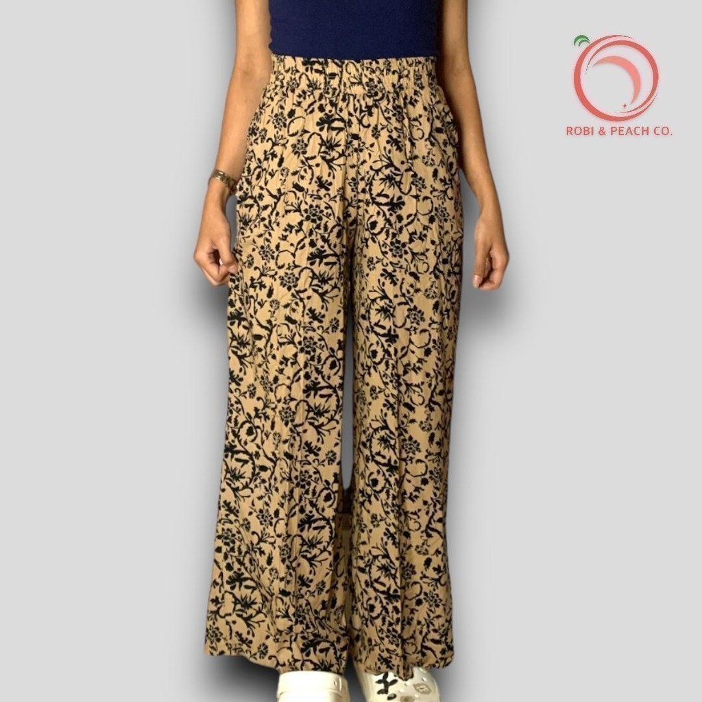 Wide Leg Pants Printed Challis For Women Highwaist Two Pockets ...
