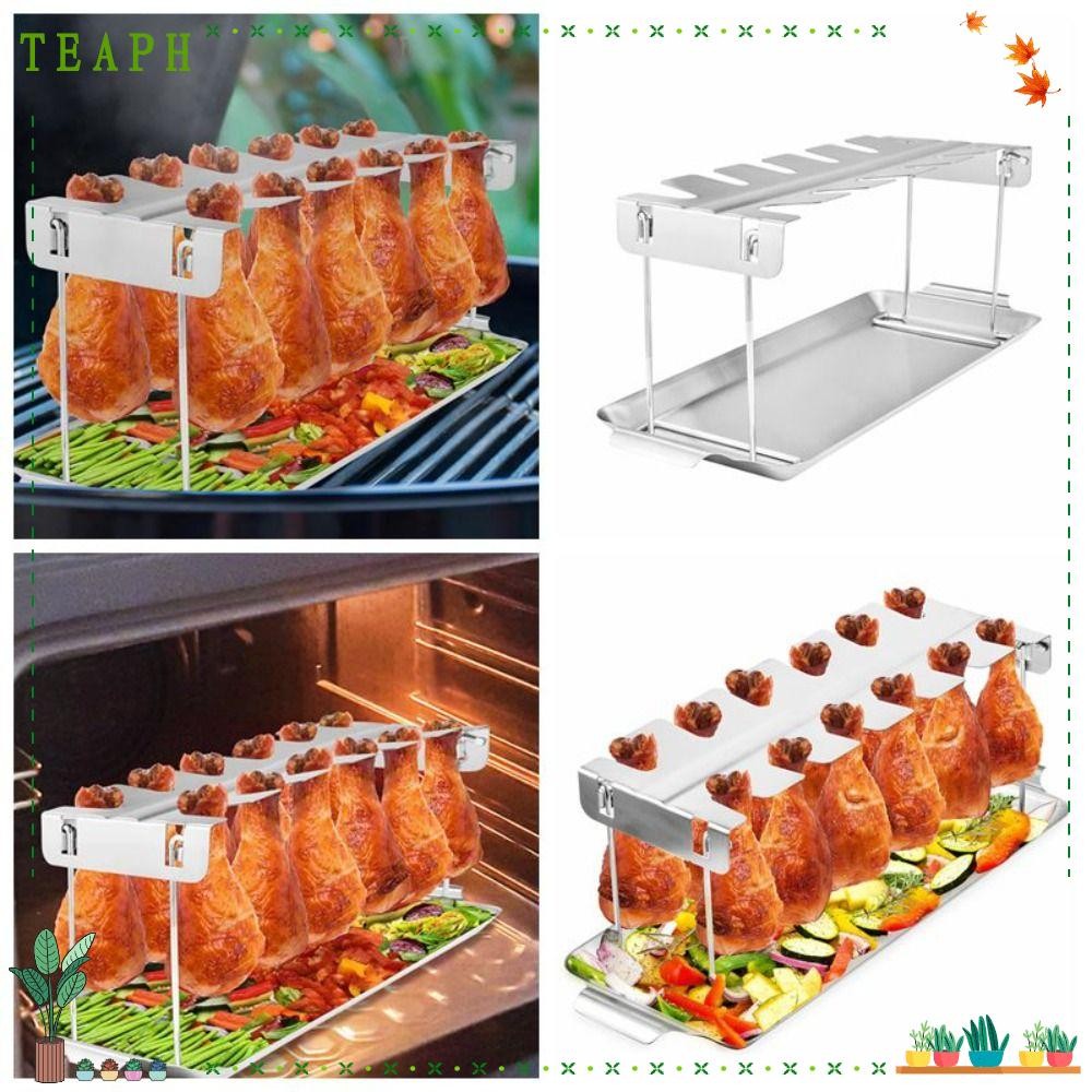 TEAPH Chicken Leg Rack, Folding with Drip Tray Chicken Drumstick Holder ...