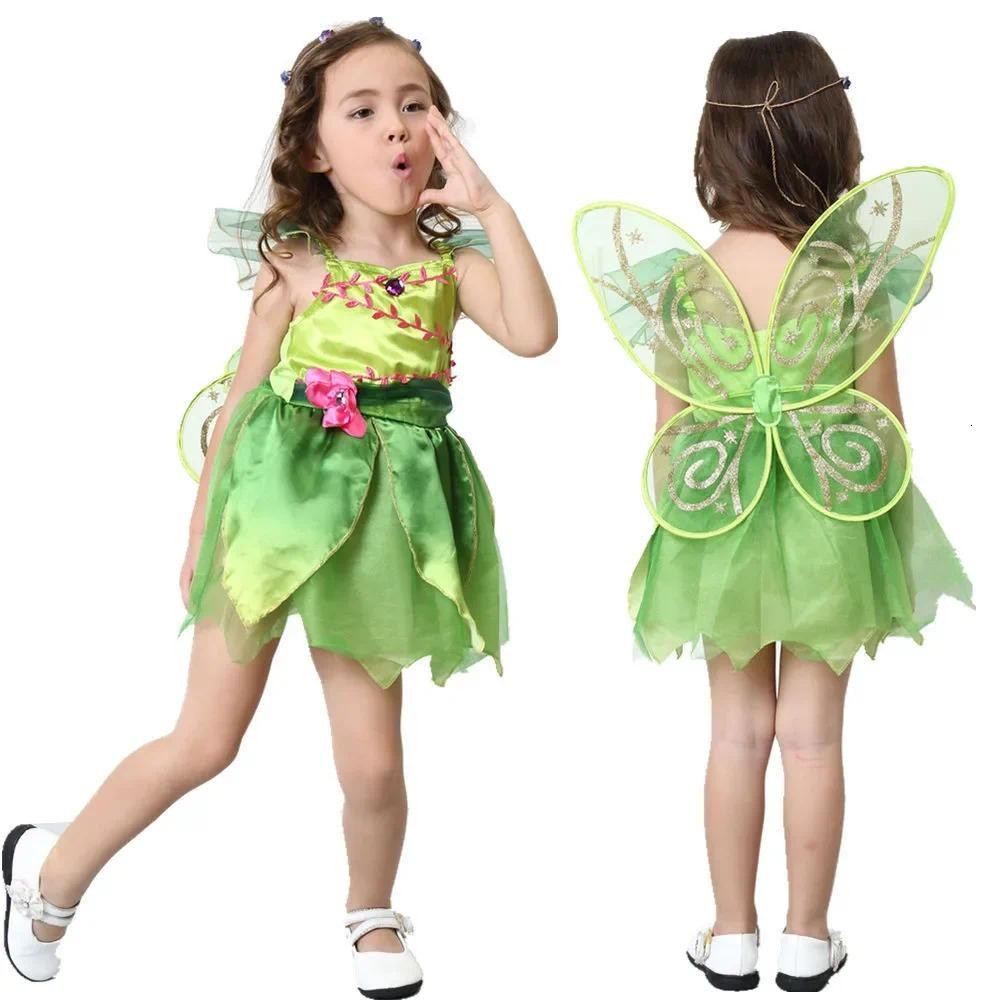 Green Tinkerbell Fairy Costume Kids Girl Tinker Bell Princess Fancy ...