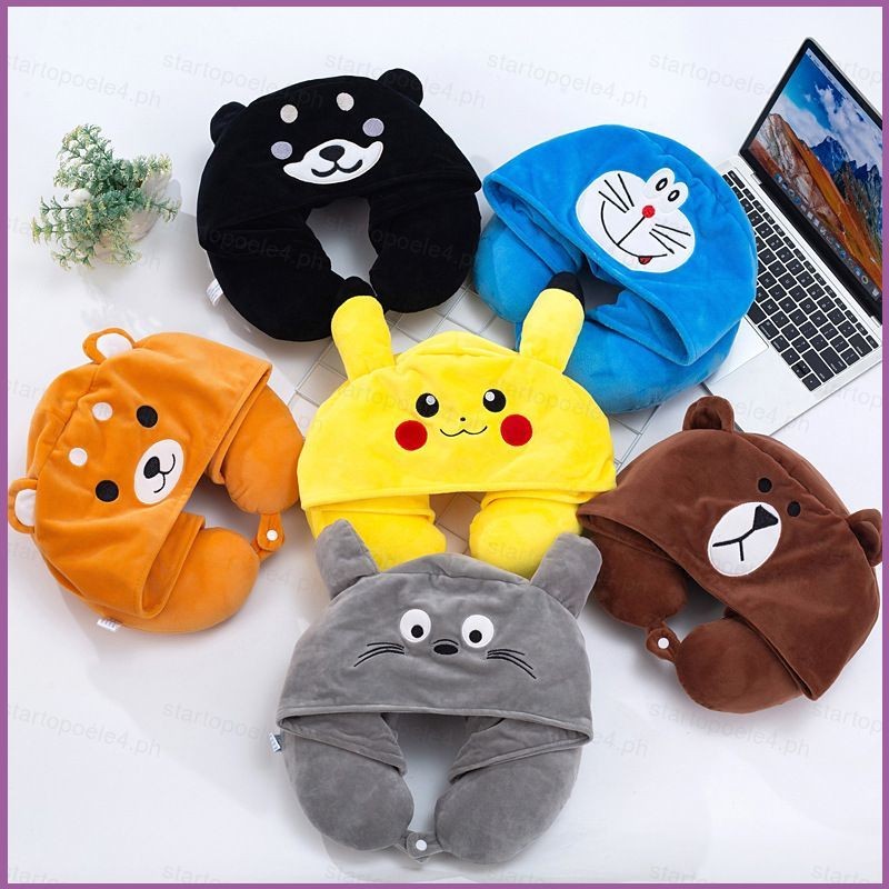 Doraemon Totoro Pikachu Kumamon BROWN BEAR hooded U shaped pillow Gift ...