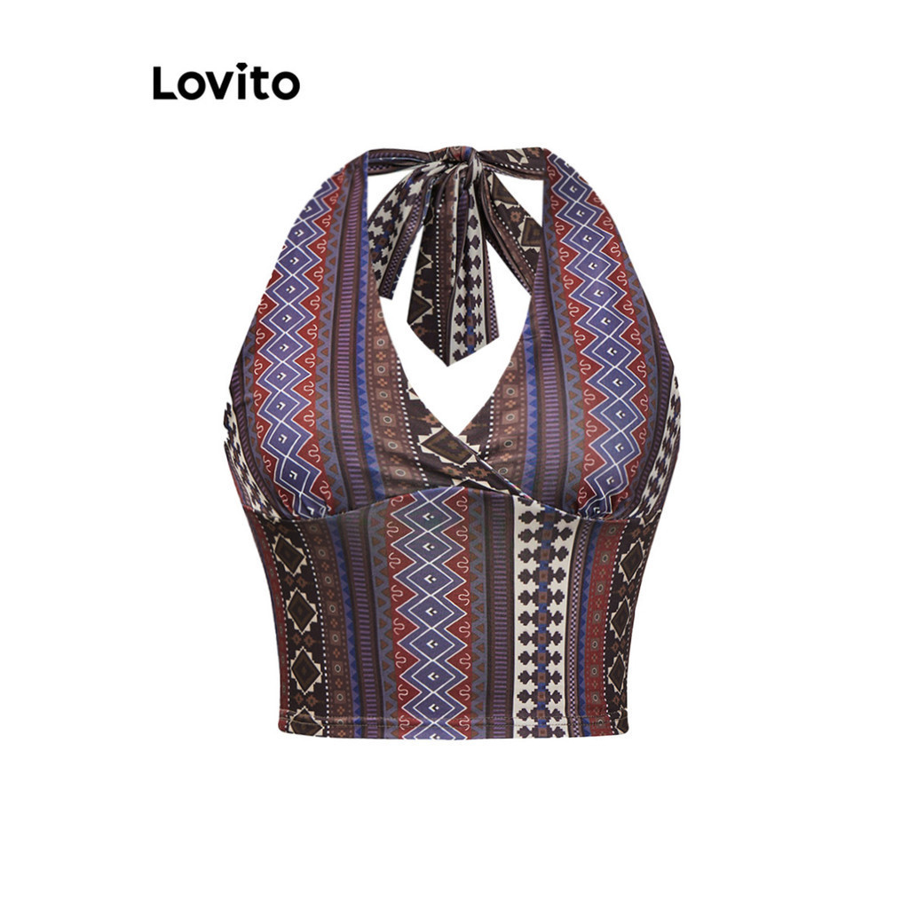Lovito Women Boho Tribal Print Backless Tank Top L95ED249 | Shopee ...
