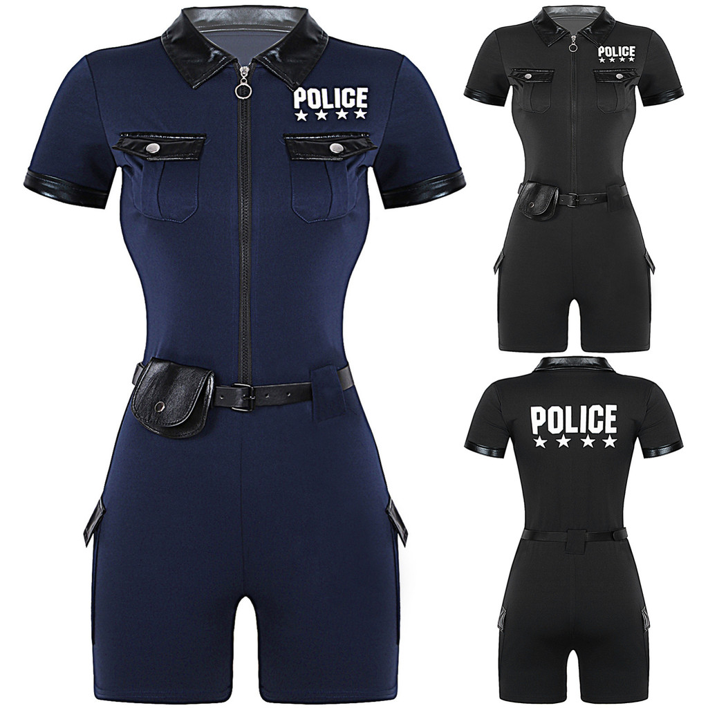 Yartina Womens Dirty Cop Policewoman Dress Up Costume Front Zipper ...