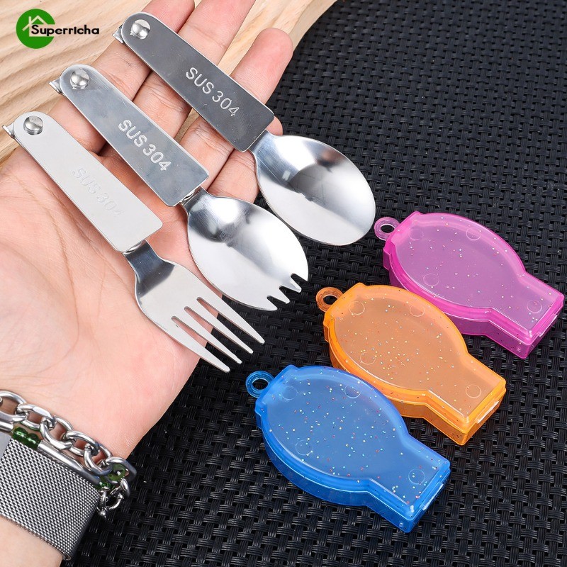 Spoon Fork Travel Camping Tool - Outdoor Folding Tableware - Portable, Stainless Steel, Foldable ...