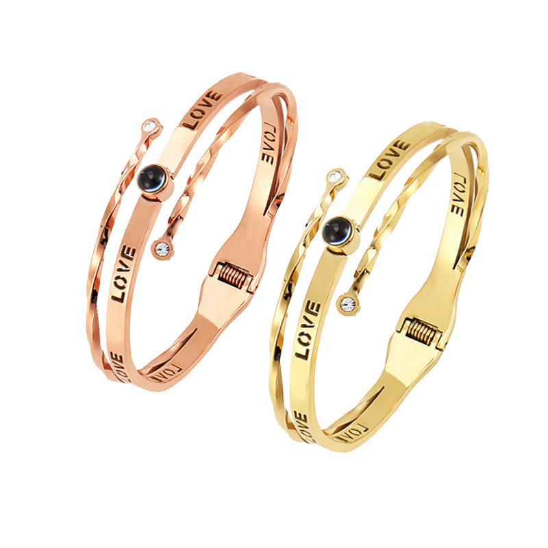 European and American Cross Stainless Steel Spring Bracelet LOVE Letter ...