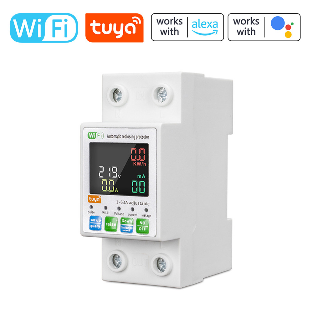 Tuya WiFi Intelligent Circuit Breaker Backlit Single-Phase Energy Meter Auto-Reclosing Protector ...