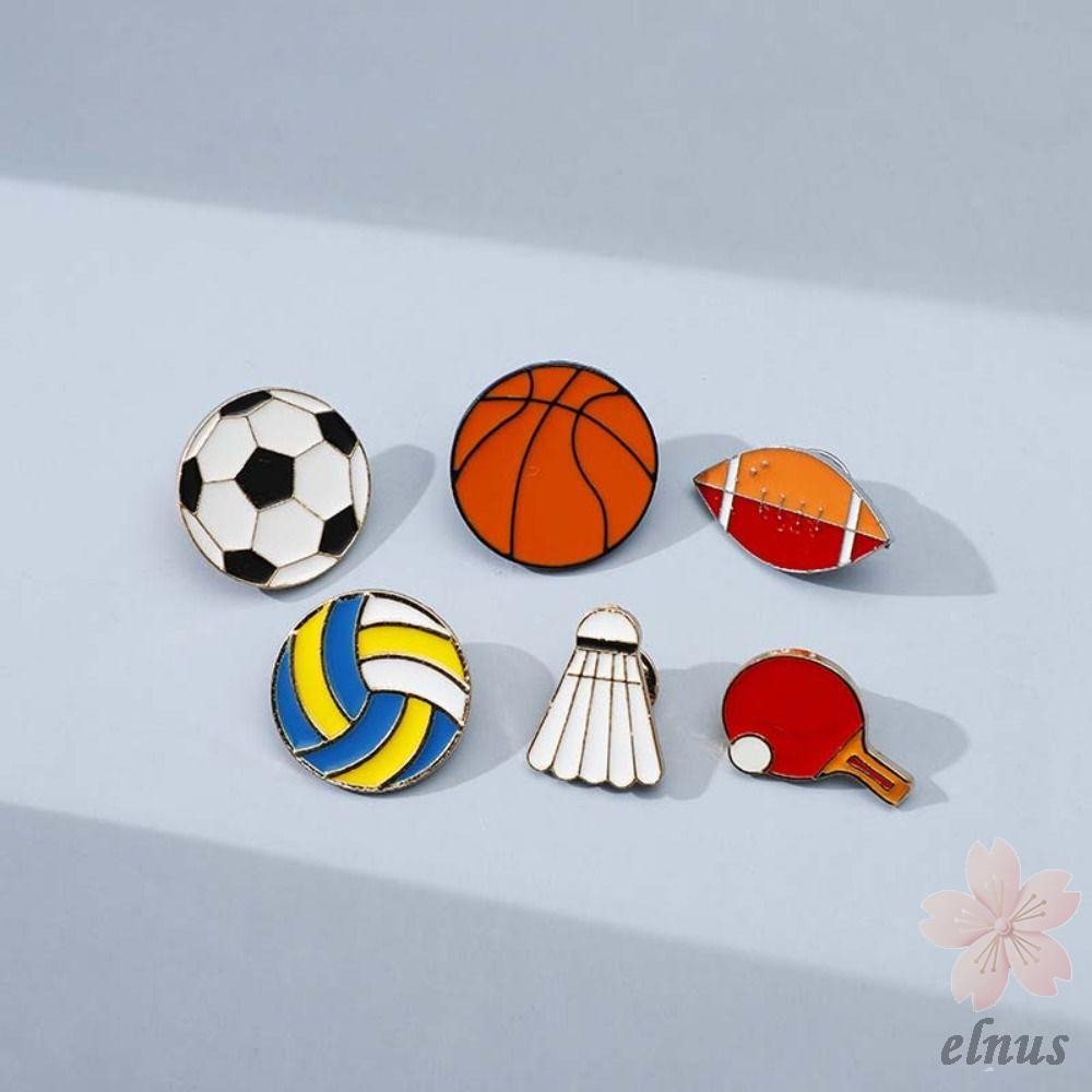 ELNUS Sports Ball Enamel Pin, Soccer Volleyball Dripping Oil Brooch ...