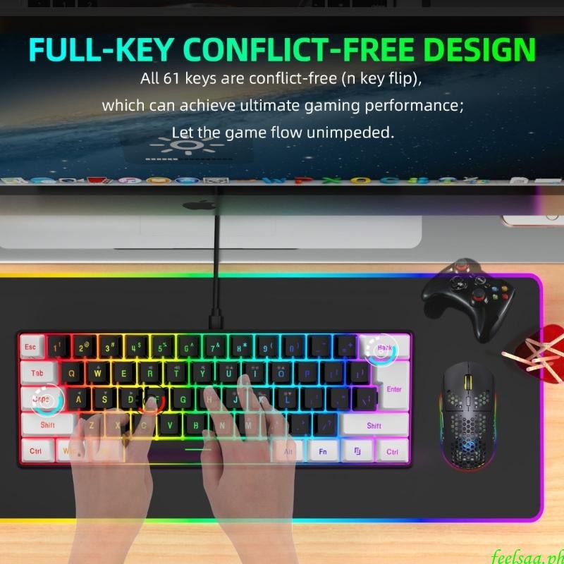 feelsaa USB Wired Gaming Keyboard 61 Keys Compact Mini Office Keyboard ...