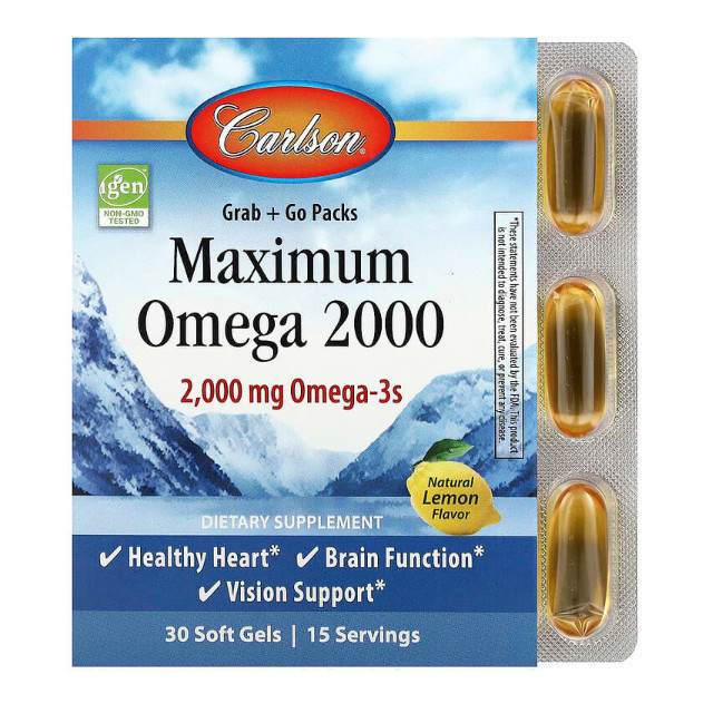 Carlson, Maximum Omega 2000, Natural Lemon, 2,000 mg, 30 Soft Gels ...