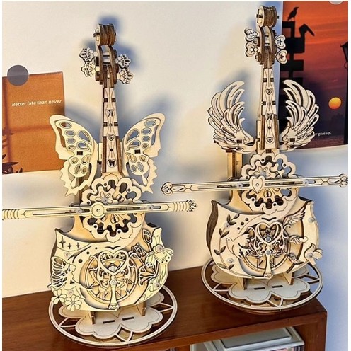 Wooden Assembled Three-Dimensional Model DIY Cello Music Box Colorable ...