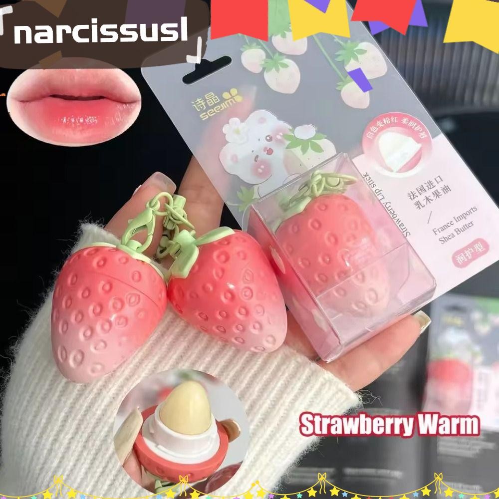 NARCIS Strawberry Keychain Lip Balm, Warm Change Anti-dry Lip Gloss, Portable Moisturizing Anti ...