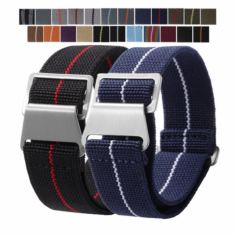 Military Elastic Nylon Watch band 18mm 20mm 22mm NATO canvas loop ...