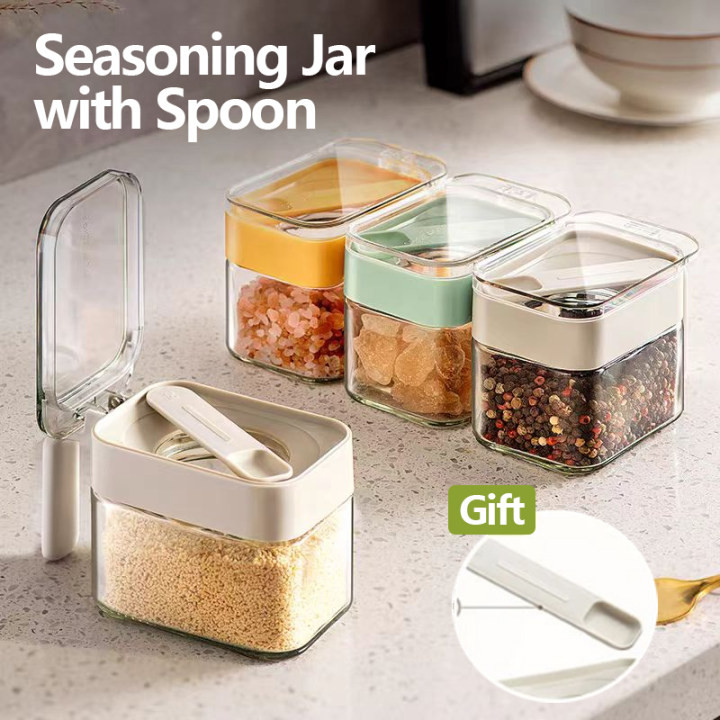 Condiment container with spoon glass household kitchen sealed moisture ...