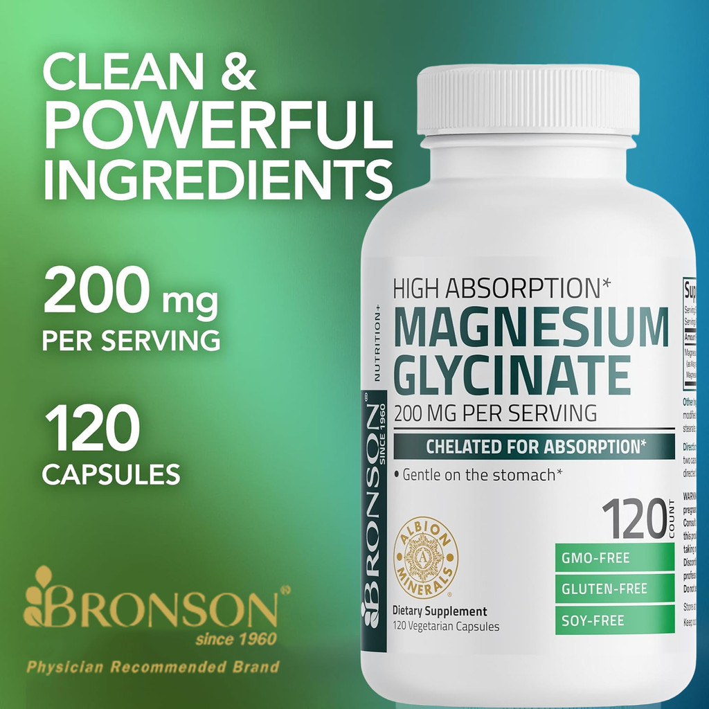 Bronson Magnesium Glycinate 200 MG High Absorption Gentle on Stomach ...
