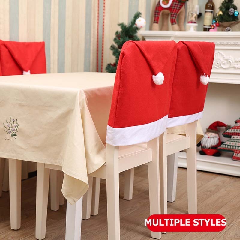 Chairs Cover Folding Christmas Decors Santa Claus Cap Christmas Chair ...