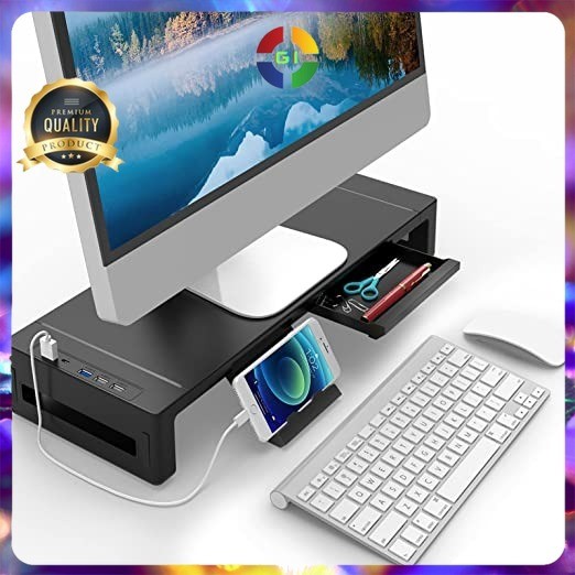 (GI) Minimalist Work Desk Elevated Laptop Monitor Stand With USB 3.0 ...