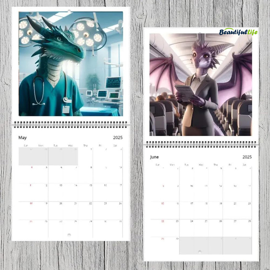 Beautifullife Dragons with Jobs 2025 Calendar Vertical Monthly Wall ...
