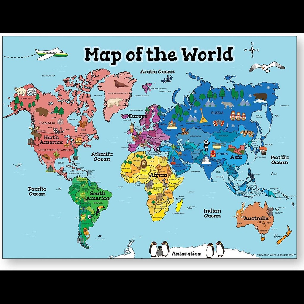 Vibrant Laminated World Wall Maps for Kids Durable Poster with ...