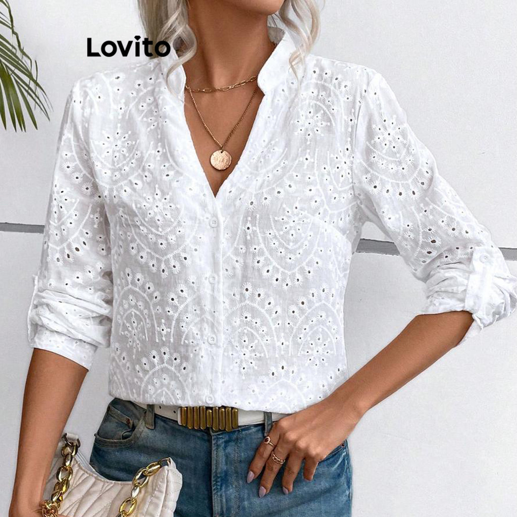 Lovito Women Elegant Plain Texture Fabric Blouse LNL67112 | Shopee ...
