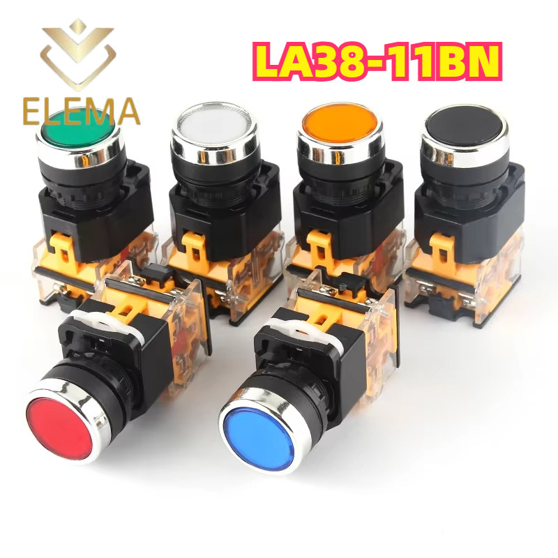 LA38-11BN Push Button Switch self resetting self-locking circular flat head power switch 22mm ...
