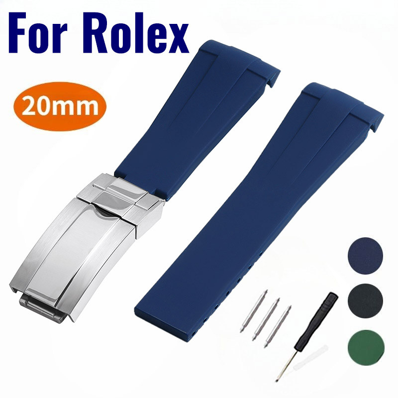 20mm for Rolex GMT Daytona Submariner Rubber Watch Band Curved End Soft ...