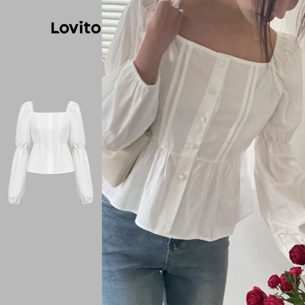 Lovito Women Casual Plain Button Structure Line Blouse L108ED049 ...