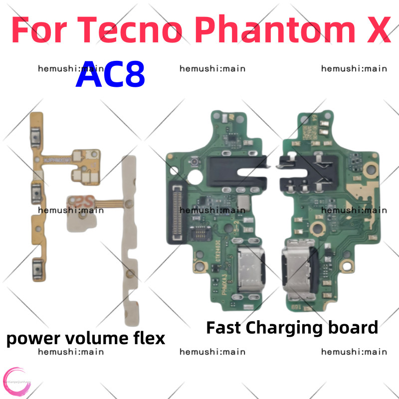For Tecno Phantom X AC8 Power Volume Flex Button Switch USB Charger ...