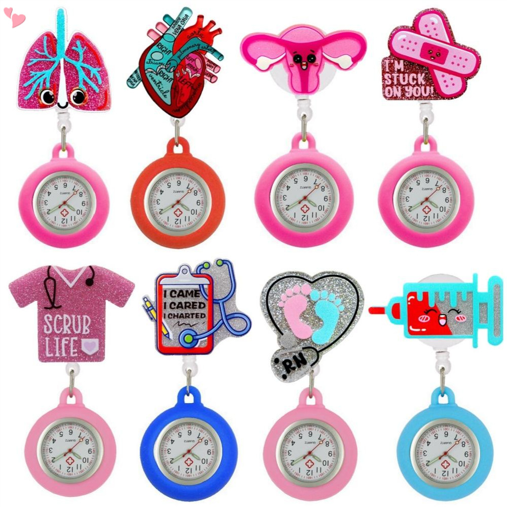 Cartoon Glitter Retractable Pocket Watch for Nurses Doctors Clip-on ...