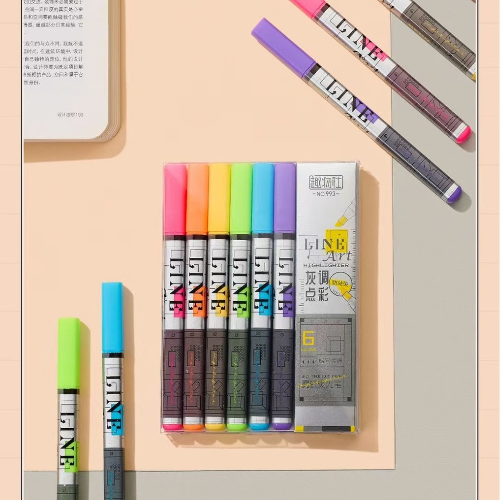 Gray Tone Soft Tip Graffiti Highlighter 6 Colors Paint Pen Anime ...