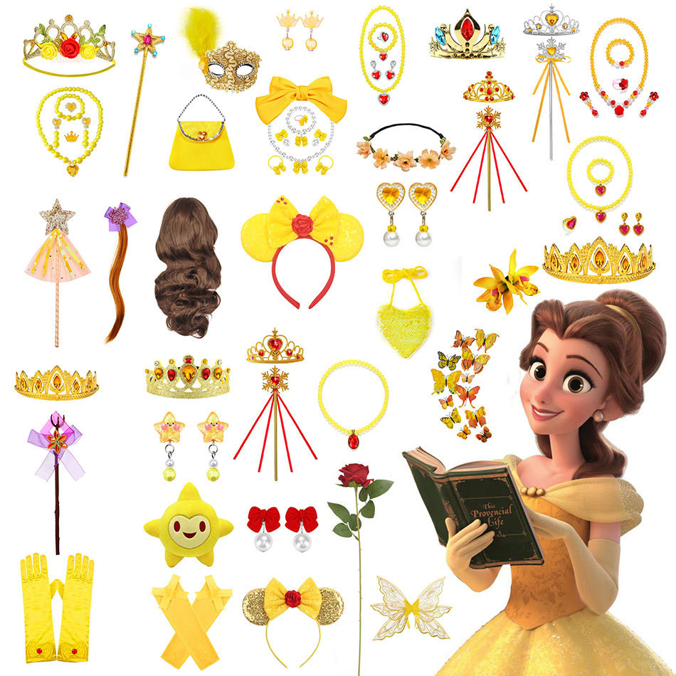 Belle Princess Crown Magic Wand Necklace Gloves Flower Set Costume ...