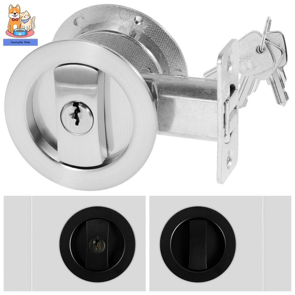 Bed/Bath Pocket Door Lock and Pull Round Privacy Door Lock with Key ...