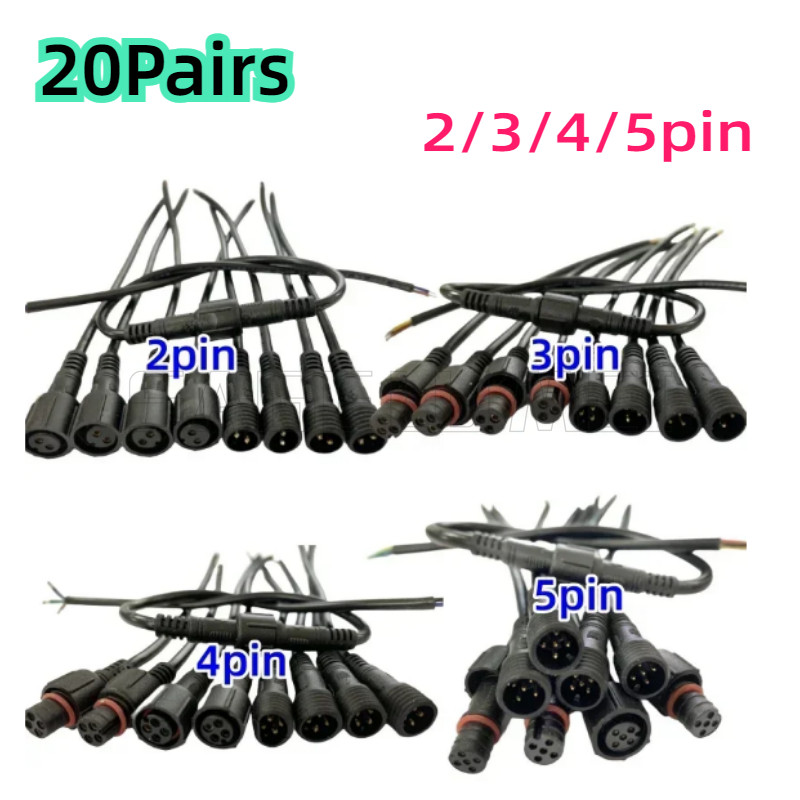 20pairs Male to Female 2pin 3pin 4pin 5pin led Connector Waterproof ...