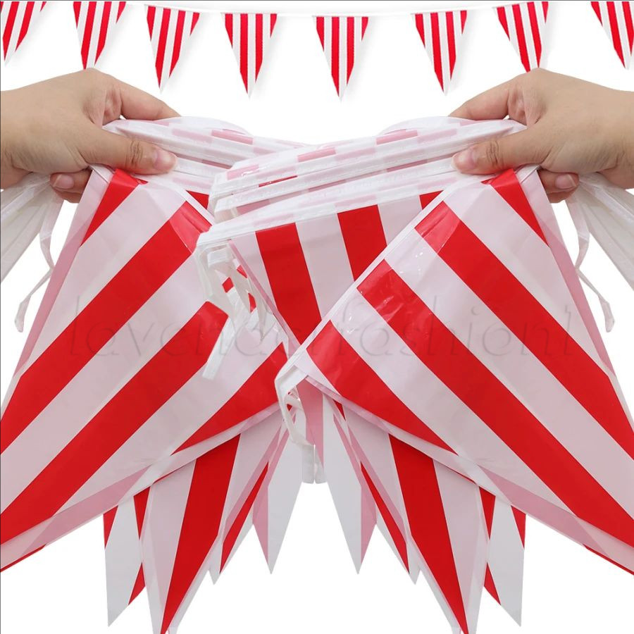 Classic Red White Striped Pennant Banner - For Christmas, New Year ...