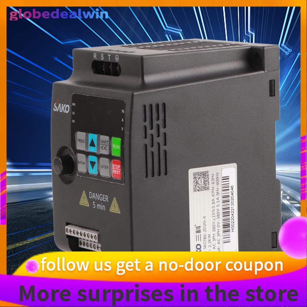Globedealwin Frequency Converter 2.2KW 380V 3 Phase Input & Output Mini Universal Motor VFD ...