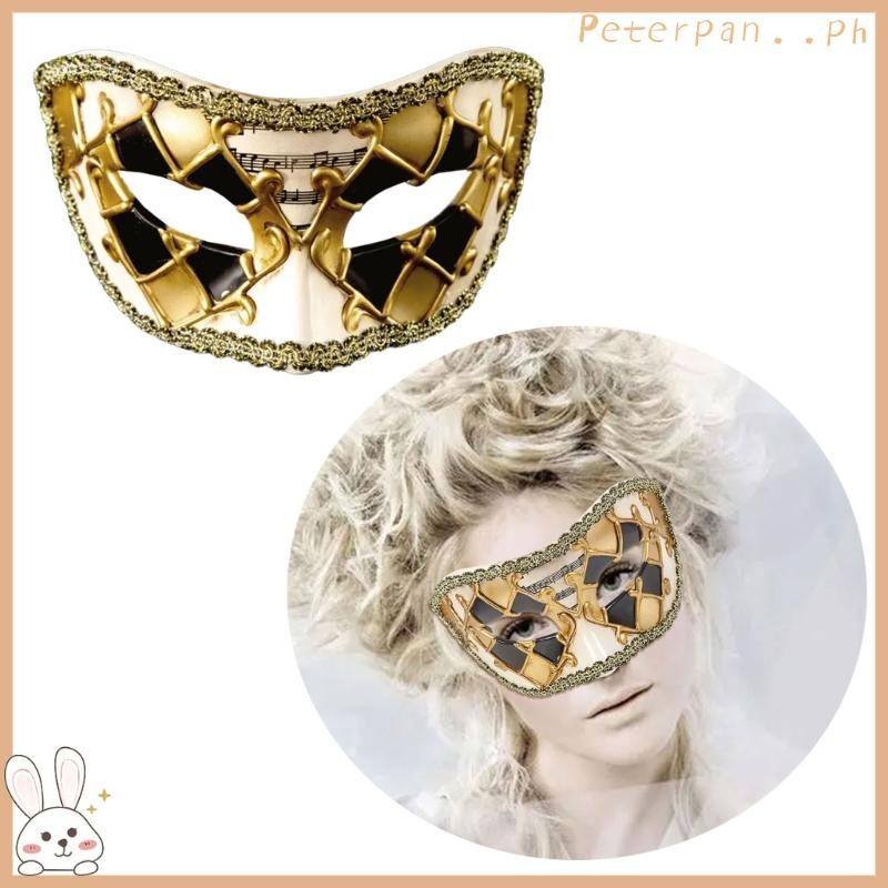 PP Vintage Checkered Mardi Gras Half Face Lace Edging Masquerade ...