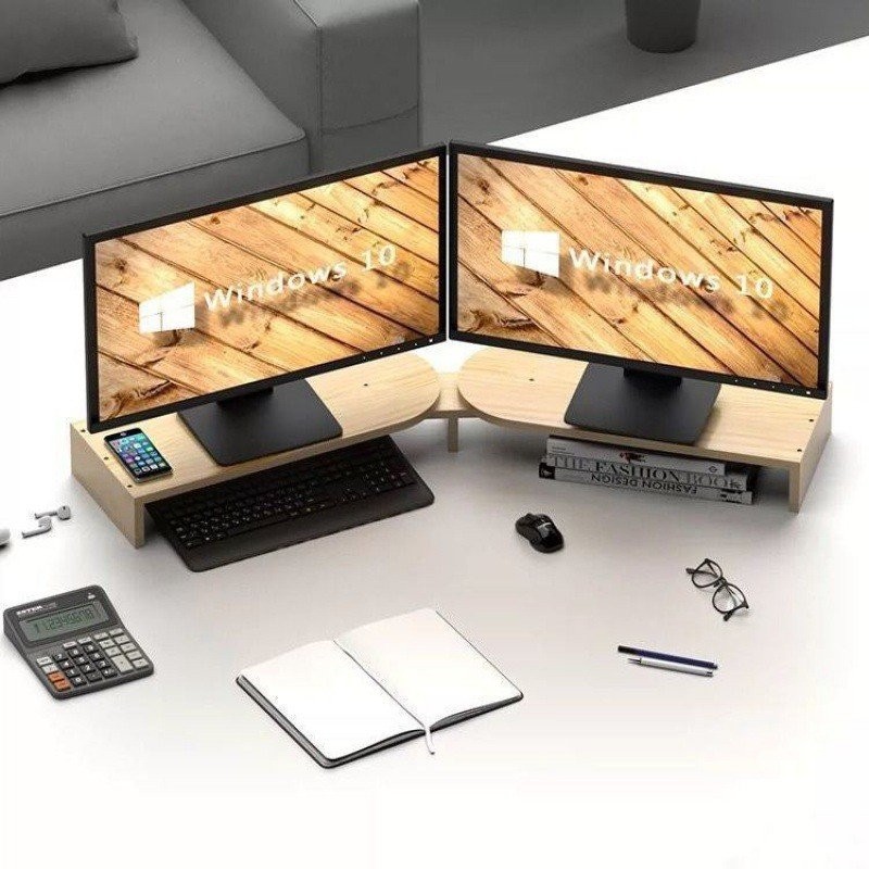Computer Riser Desktop Office Heightened Solid Wood Dual Screen Monitor ...