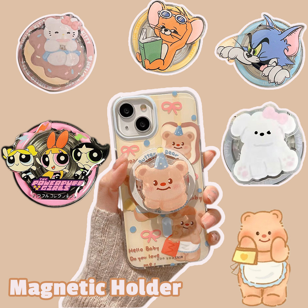 Cartoon Butter Bear Mouse Couple Magnetic Phone Griptok Grip Tok Stand ...