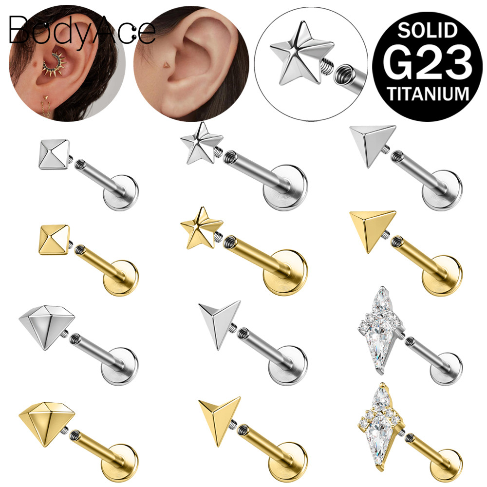 Bodyace G23 Titanium Lip Stud 1 Pc Crystal Lip Piercing 16G Labret Stud Internal Thread Body ...