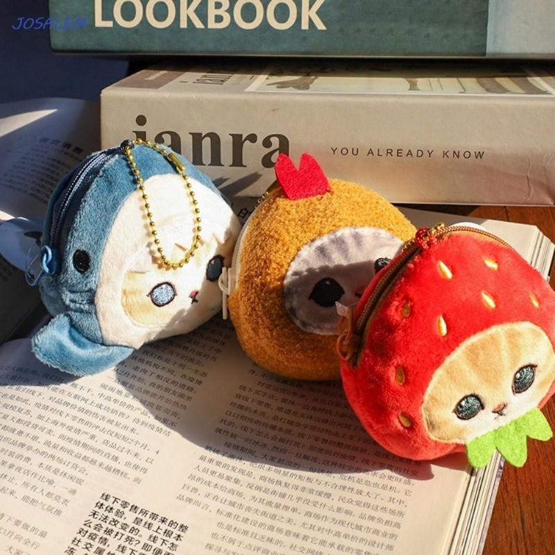 Mofusand Coin Purse Wallet Cat Plush Purse Bag Portable Keyring Shark ...