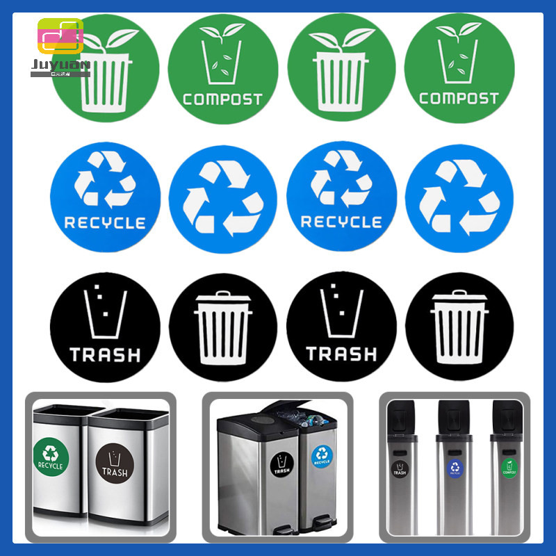 Garbage Sorting Stickers 12 Pcs Indoor Recycling for Bins Trash Cans ...