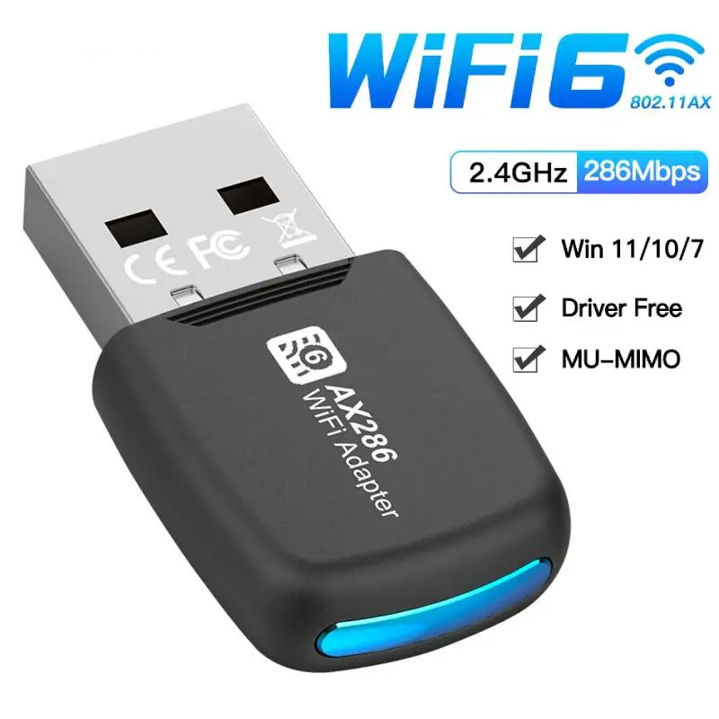 Mini USB WIFI 6 Network Card 286Mbps 802.11ax Dongle USB 2.4GHz Wi-Fi ...