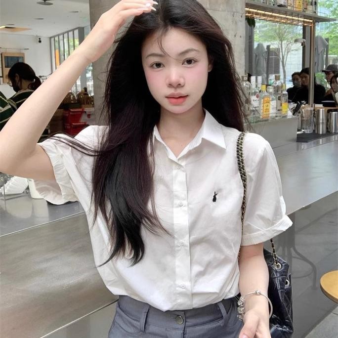 Preppy Style Embroidered Blouse Women's Loose Short Sleeve Shirt ...