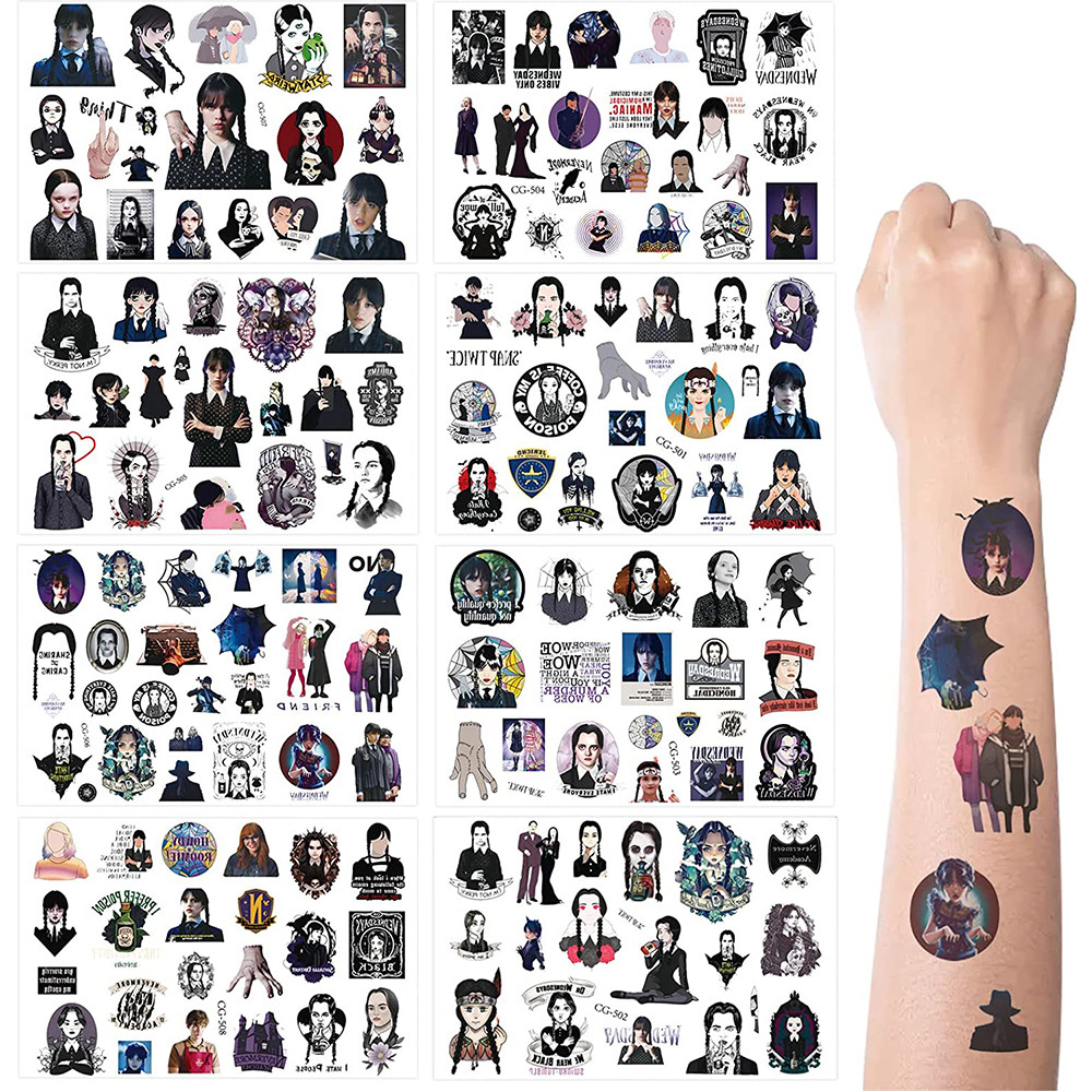 8 Sheets of Temporary Tattoos Wednesday New Addams TV Show Cartoon ...